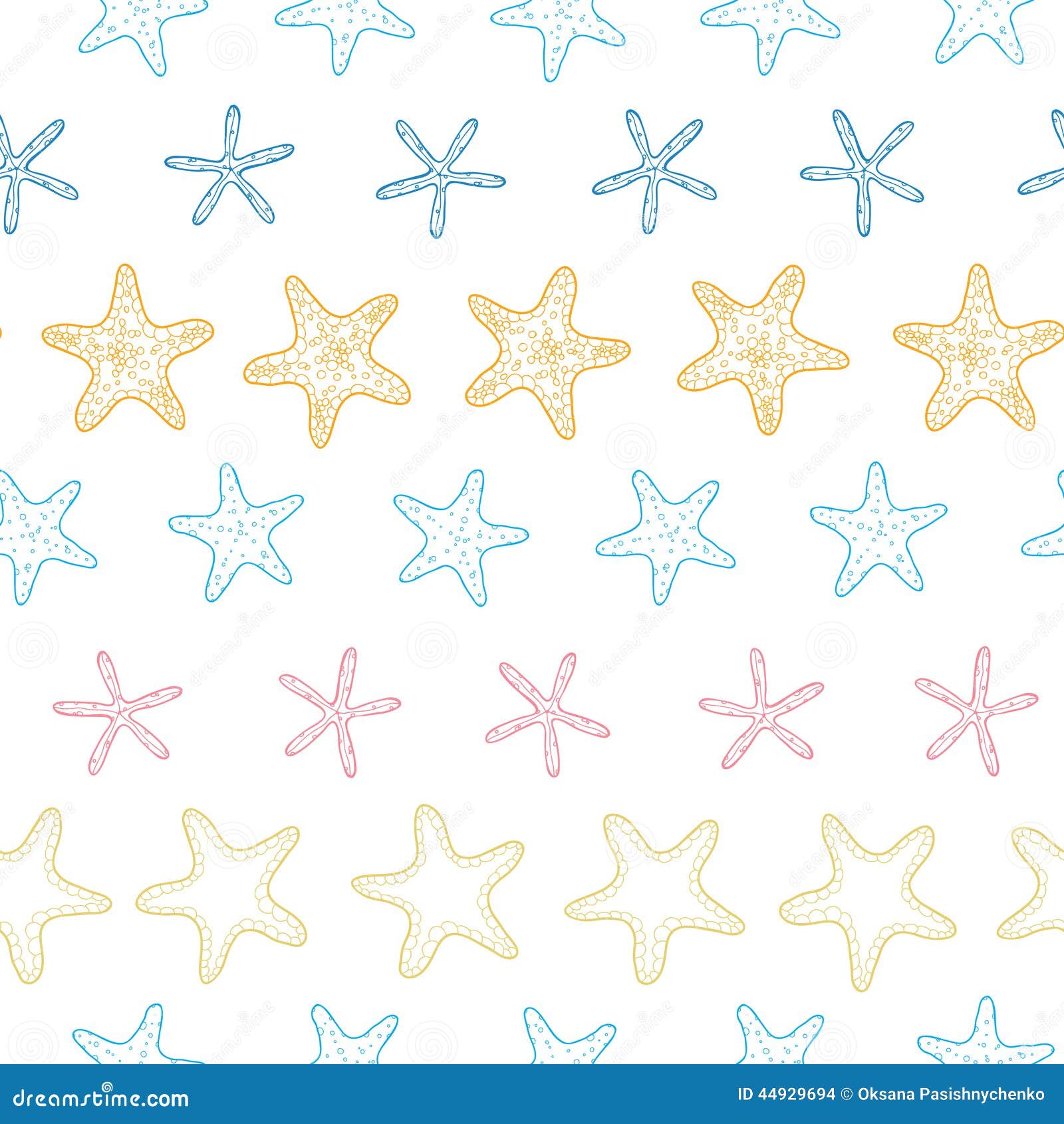 Starfish Colorful Line Art Vertical Seamless Vector Illustration ...