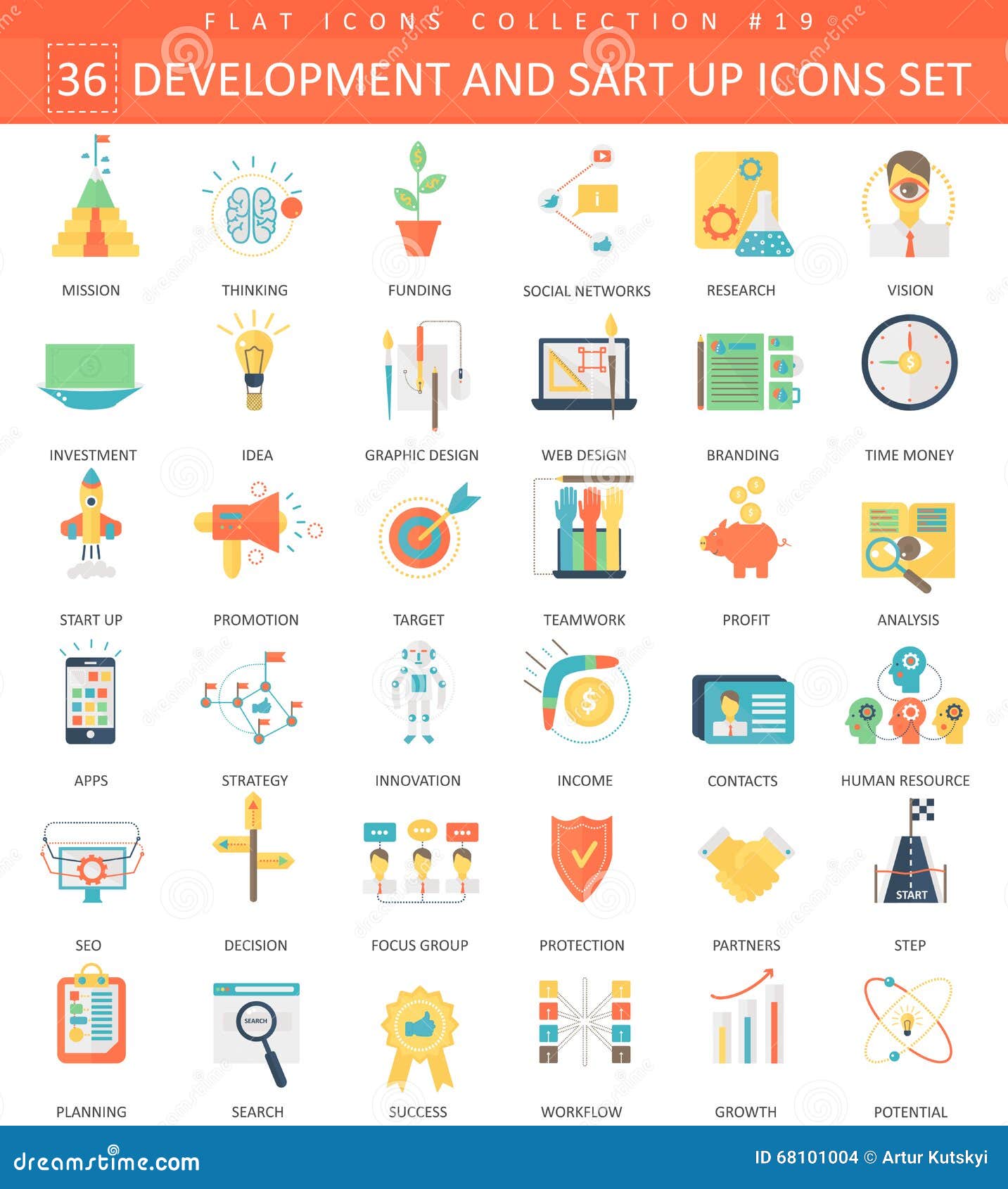 Vector Startup And Development Color Flat Icon Set Elegant Style