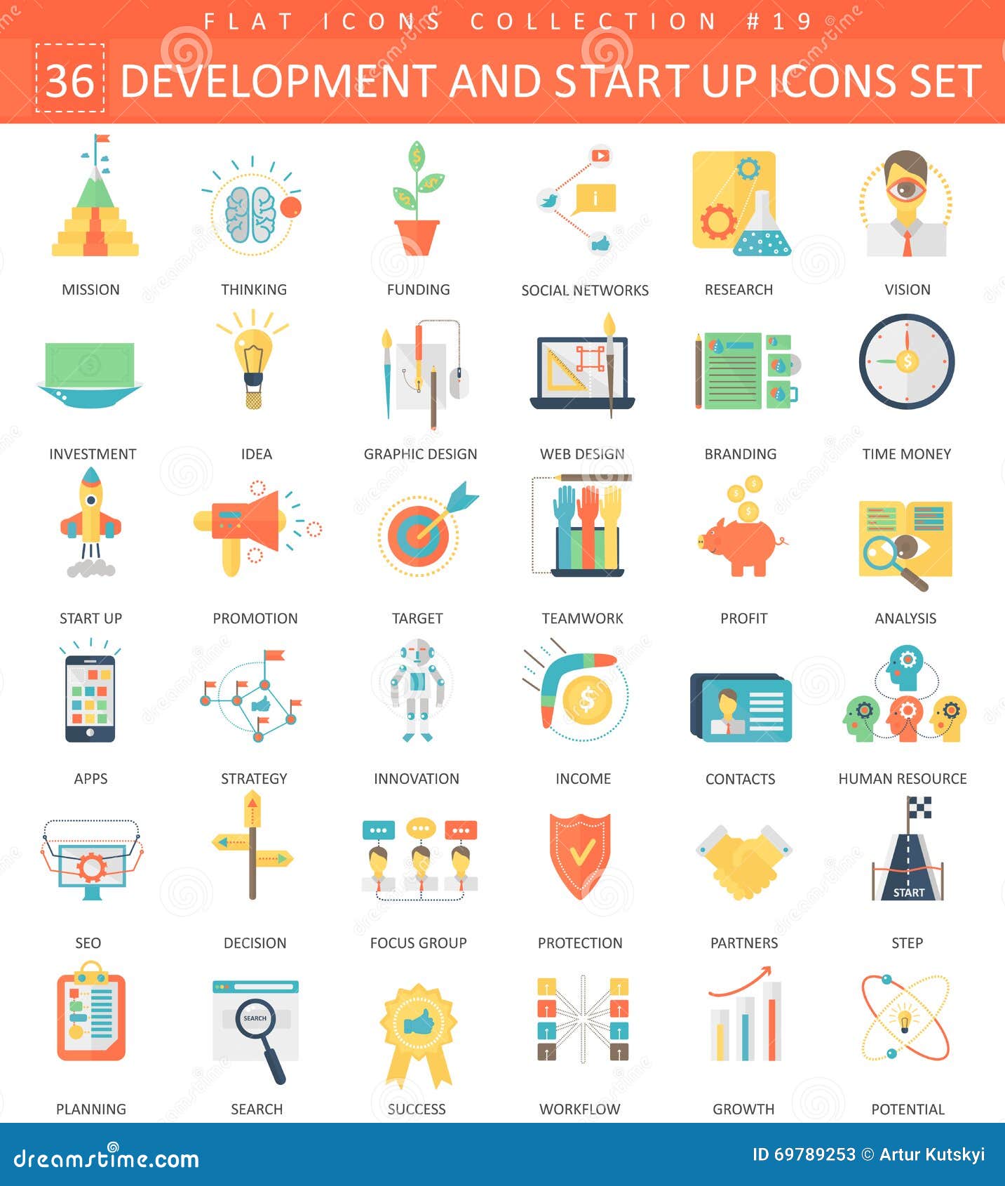 Vector Startup and Development Flat Icon Set. Elegant Style Design ...