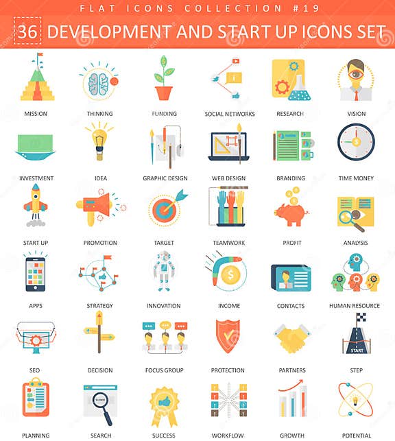 Vector Startup and Development Flat Icon Set. Elegant Style Design ...