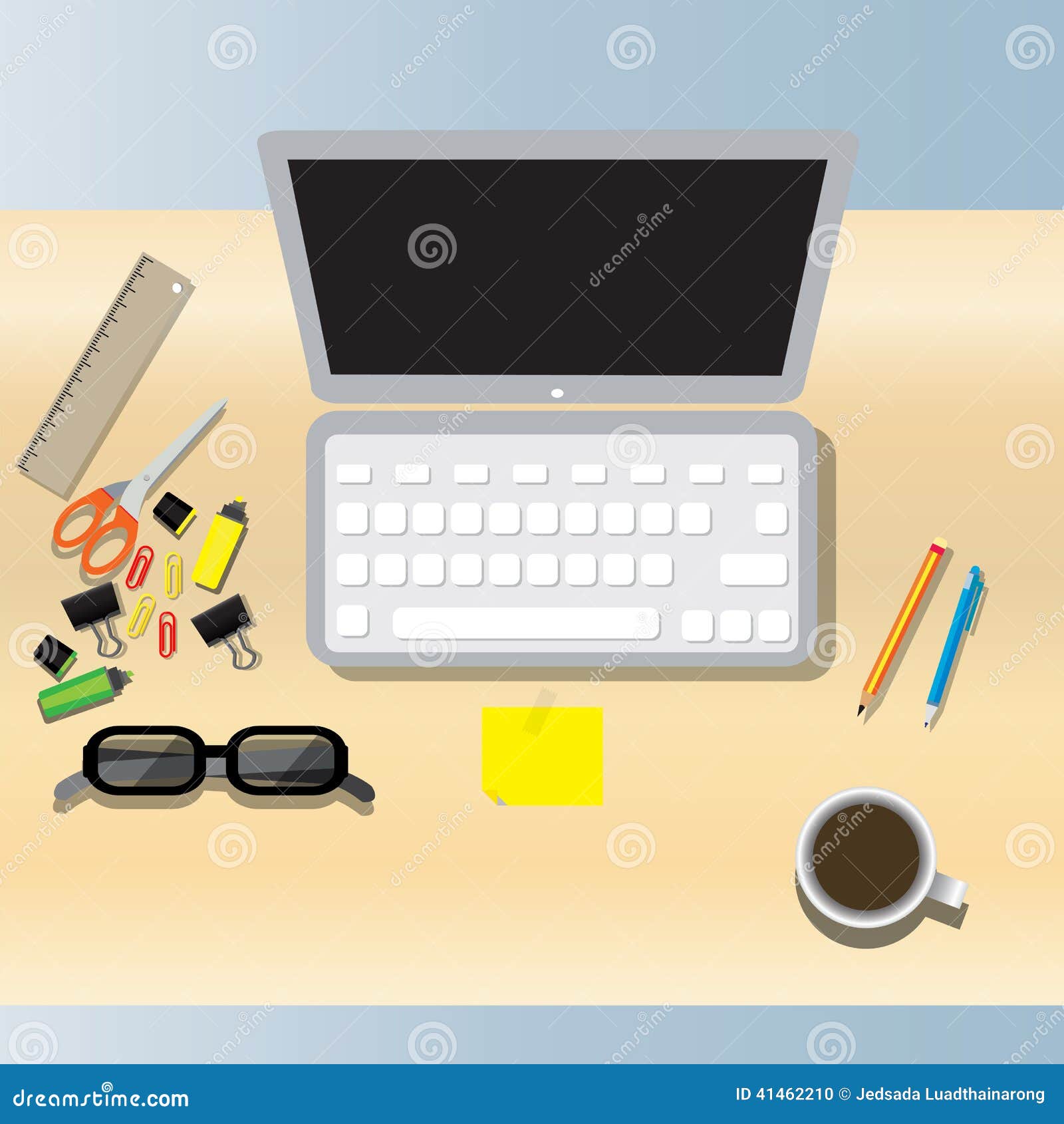Vector of Stationery Set on the Table with Notebook Stock Vector ...