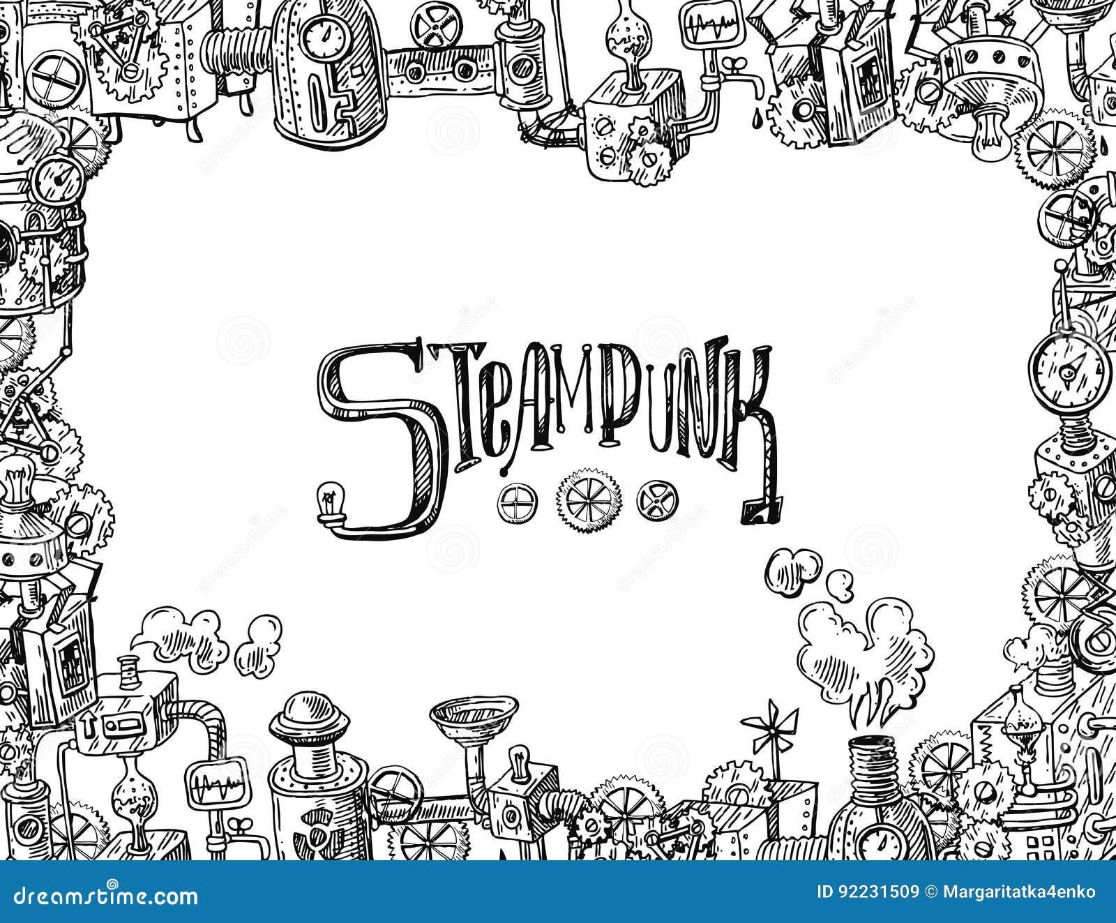 Steampunk Frame On Blue Rusty Background With Gauges And Switches Stock ...