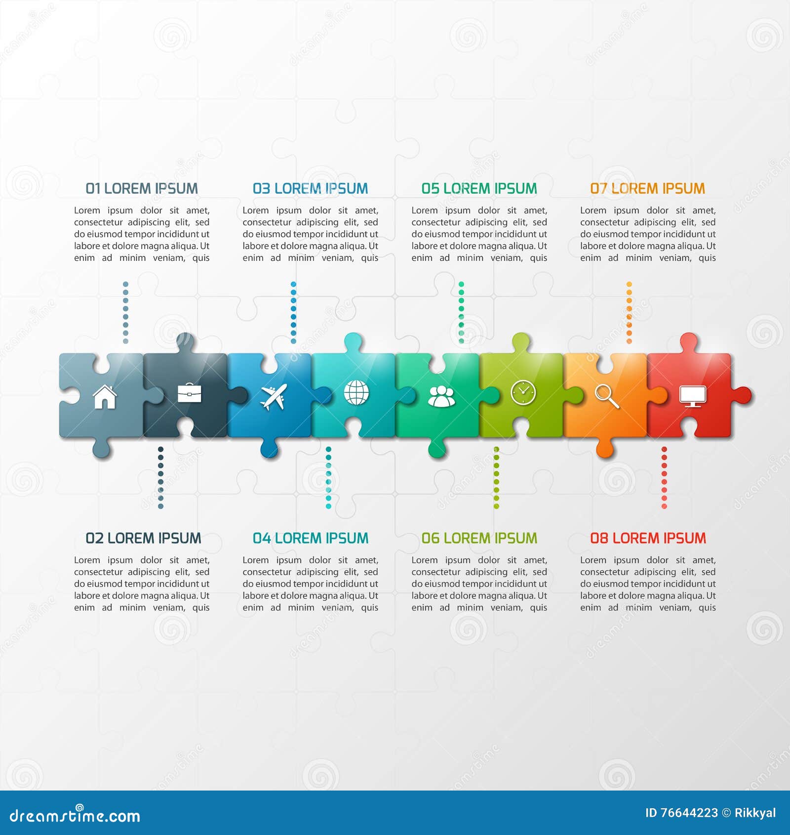 Vector 8 Steps Puzzle Style Timeline Infographic Template ...
