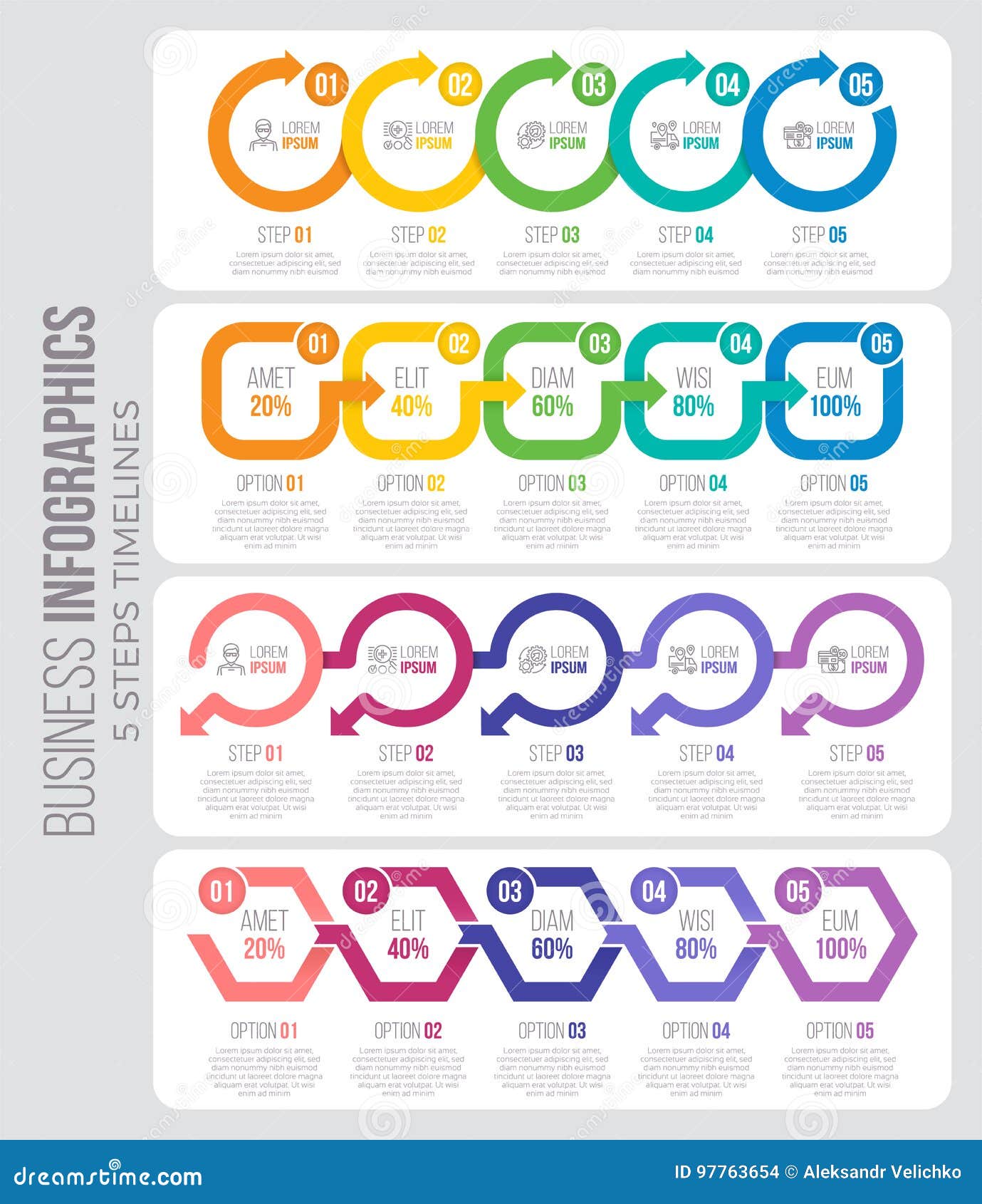 Vector 5 Steps Timeline Infographic Template with Arrows. Four I Stock ...