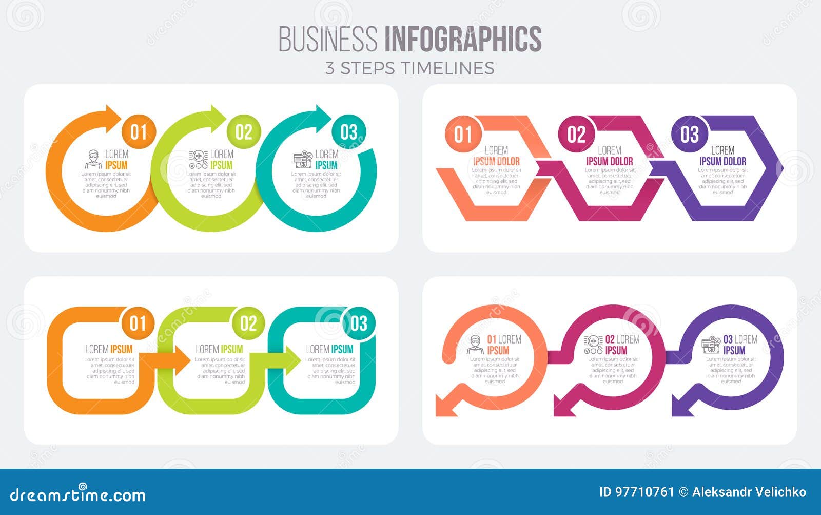Vector 3 Steps Timeline Infographic Template with Arrows Stock Vector ...