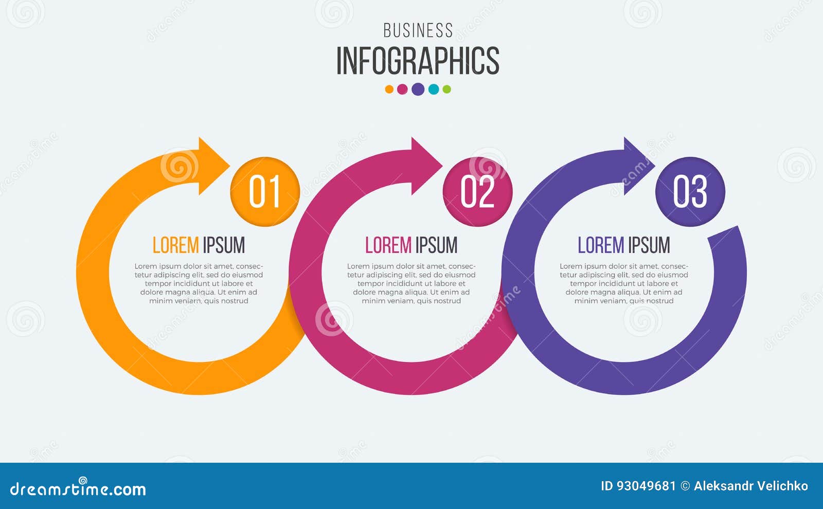 Vector 3 Steps Timeline Infographic Template with Circular Arrow Stock ...