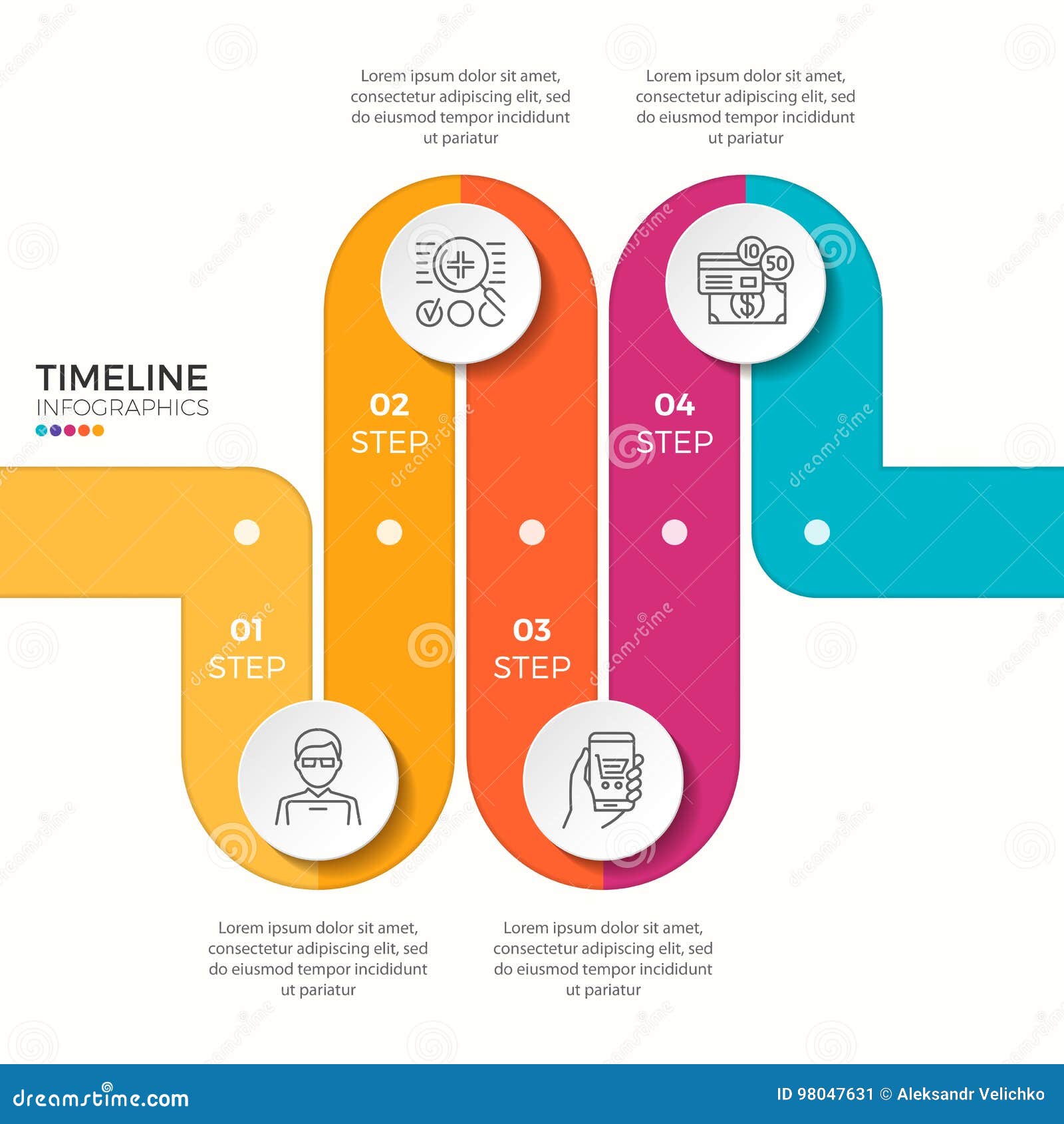 Vector 4 Steps Winding Colorful Timeline Infographic Template Stock ...