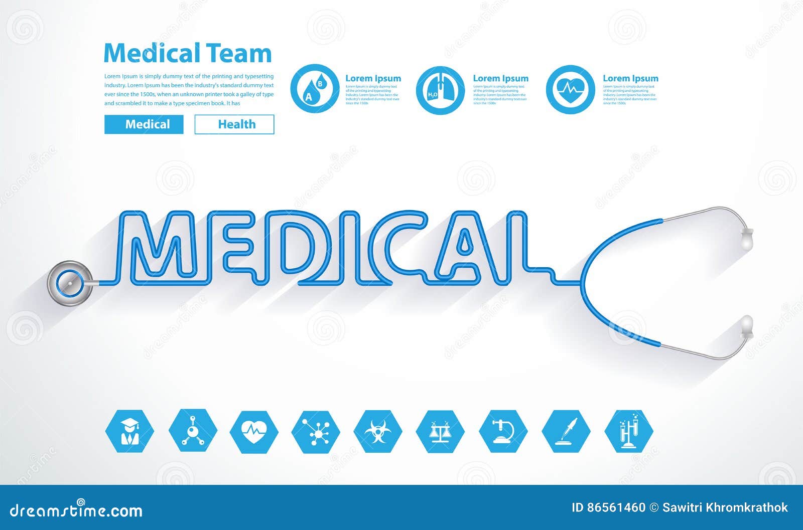 Vector Stethoscope Heart with Creative Medical Text Design Stock Vector ...