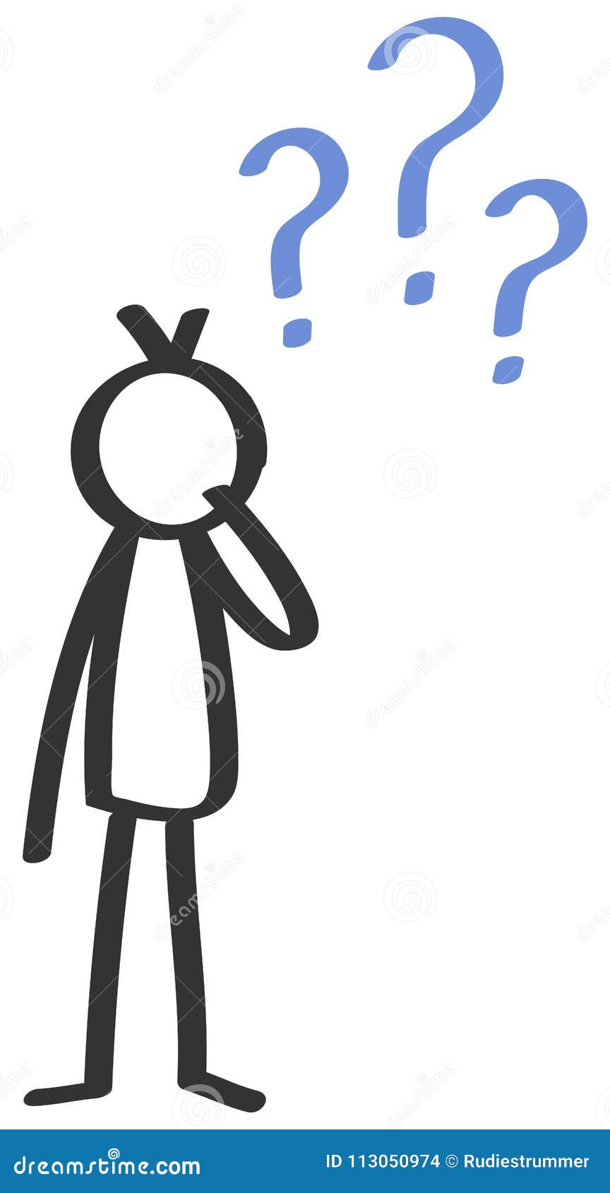 Vector Stick Figure Undecided, Stick Man with Three Blue Question Marks ...