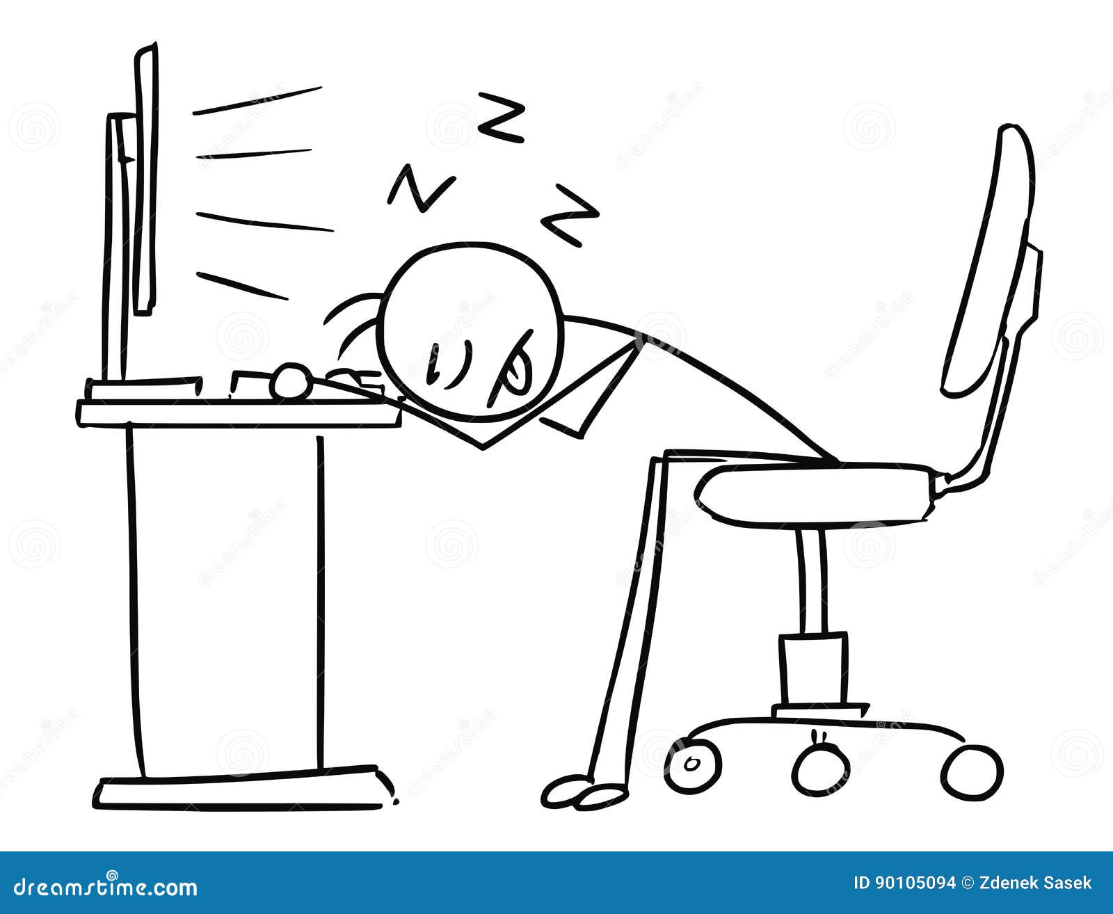 Vector Stick Man Cartoon of Man Sleeping with Head on the Office Stock ...