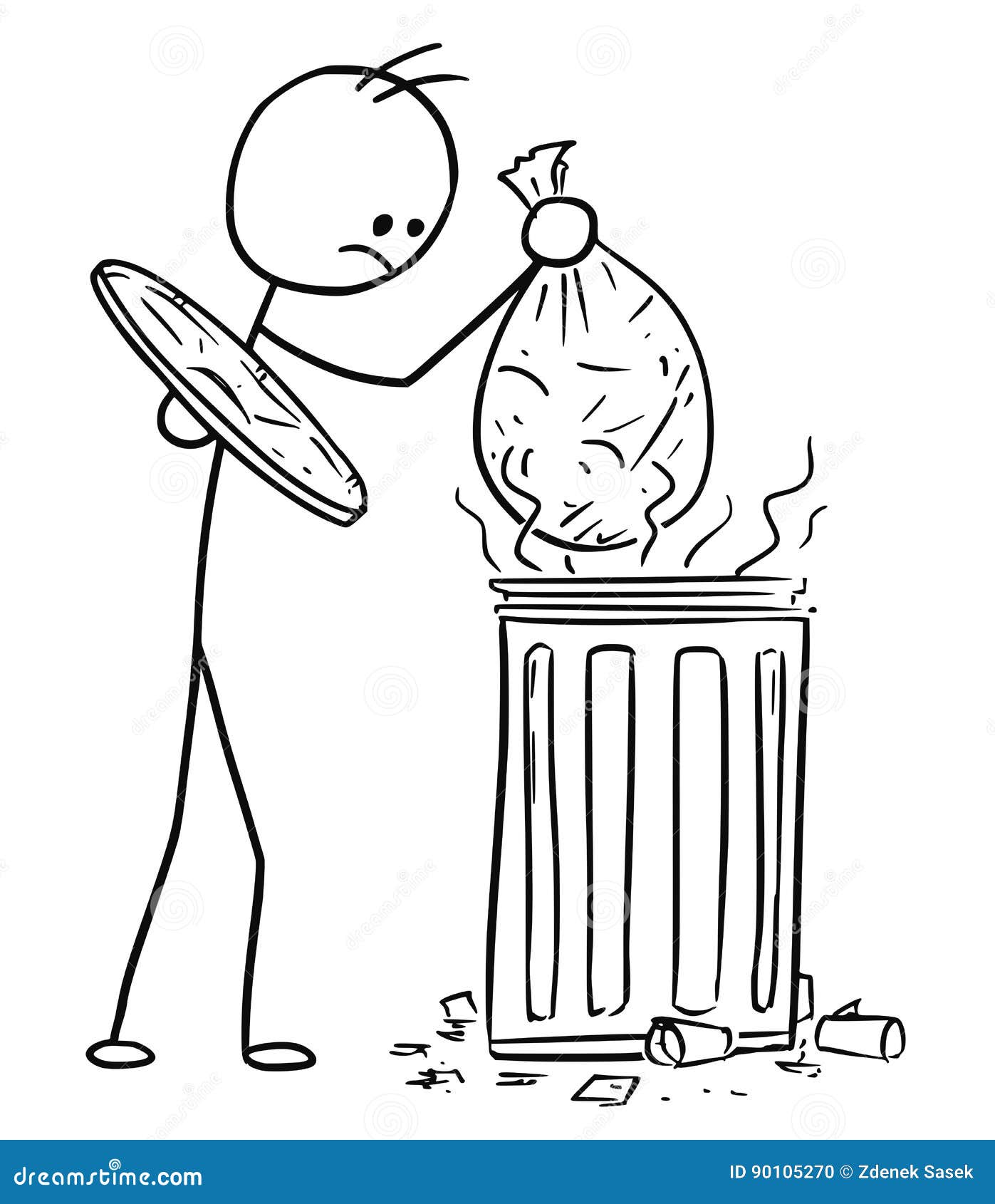 Vector Stick Man Cartoon Of Men Throwing Waste Trash Bag In To T ... Vector Stick Man Cartoon Of Men Throwing Waste Trash Bag In To T ...