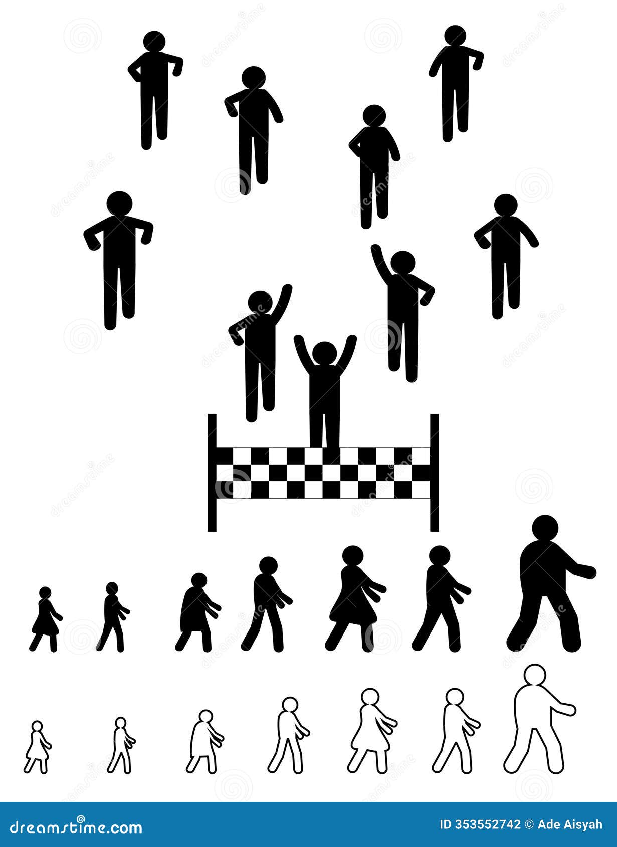 Vector Stick Man Community Walk and Run Marching Marathon Pictogram ...