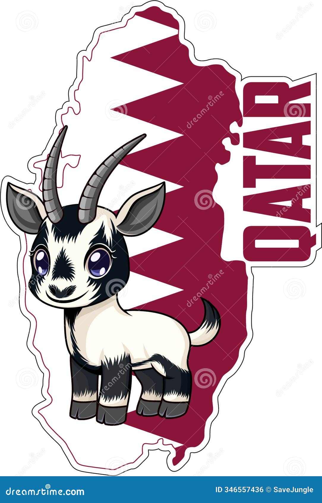 Vector Sticker with Arabian Oryx and Qatar Map Stock Illustration ...