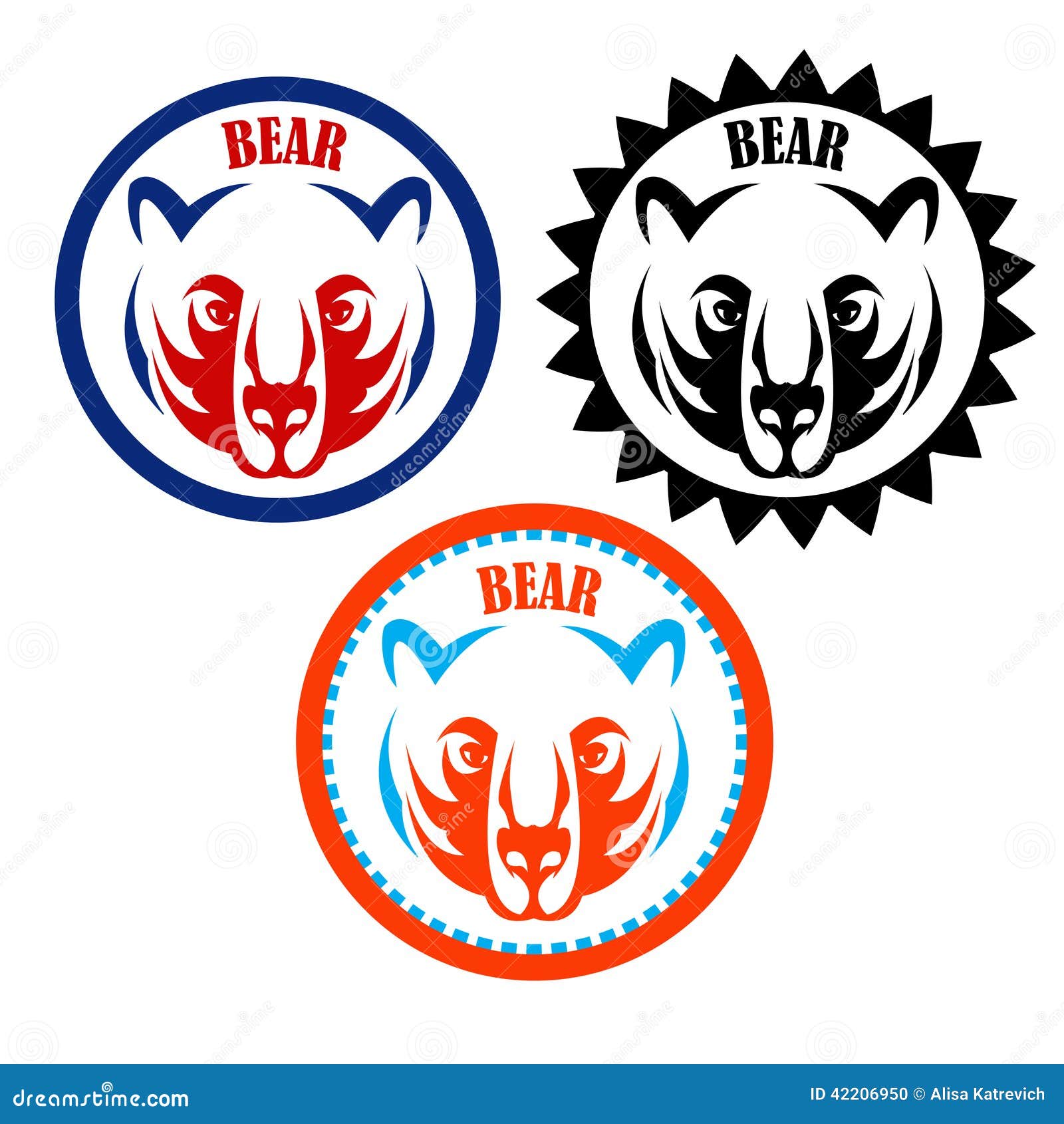 Vector Sticker Bear Set Portrait. Isolated Objects Stock Vector ...