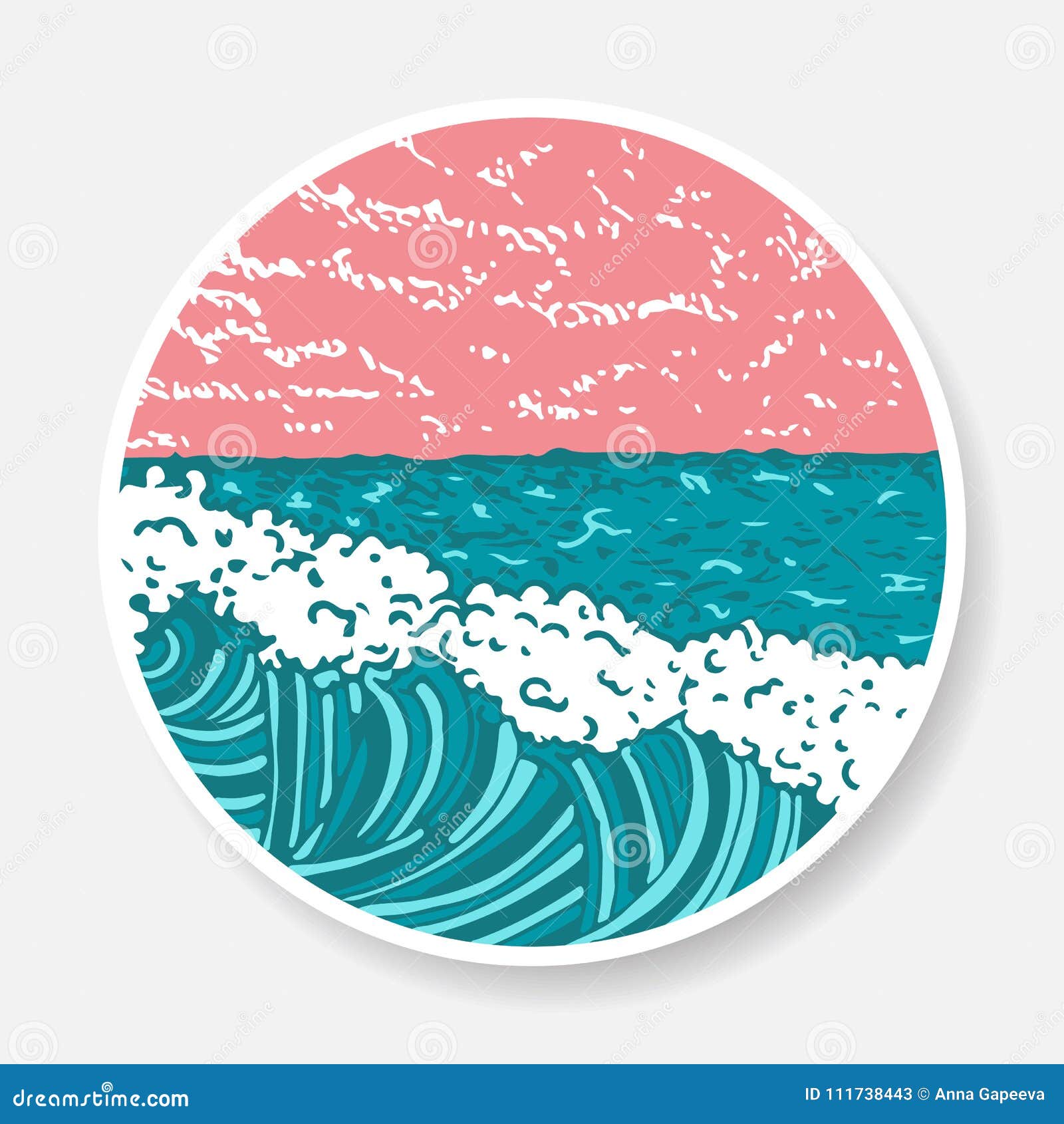 Vector Sticker with Painted Ocean and Waves Stock Vector - Illustration ...