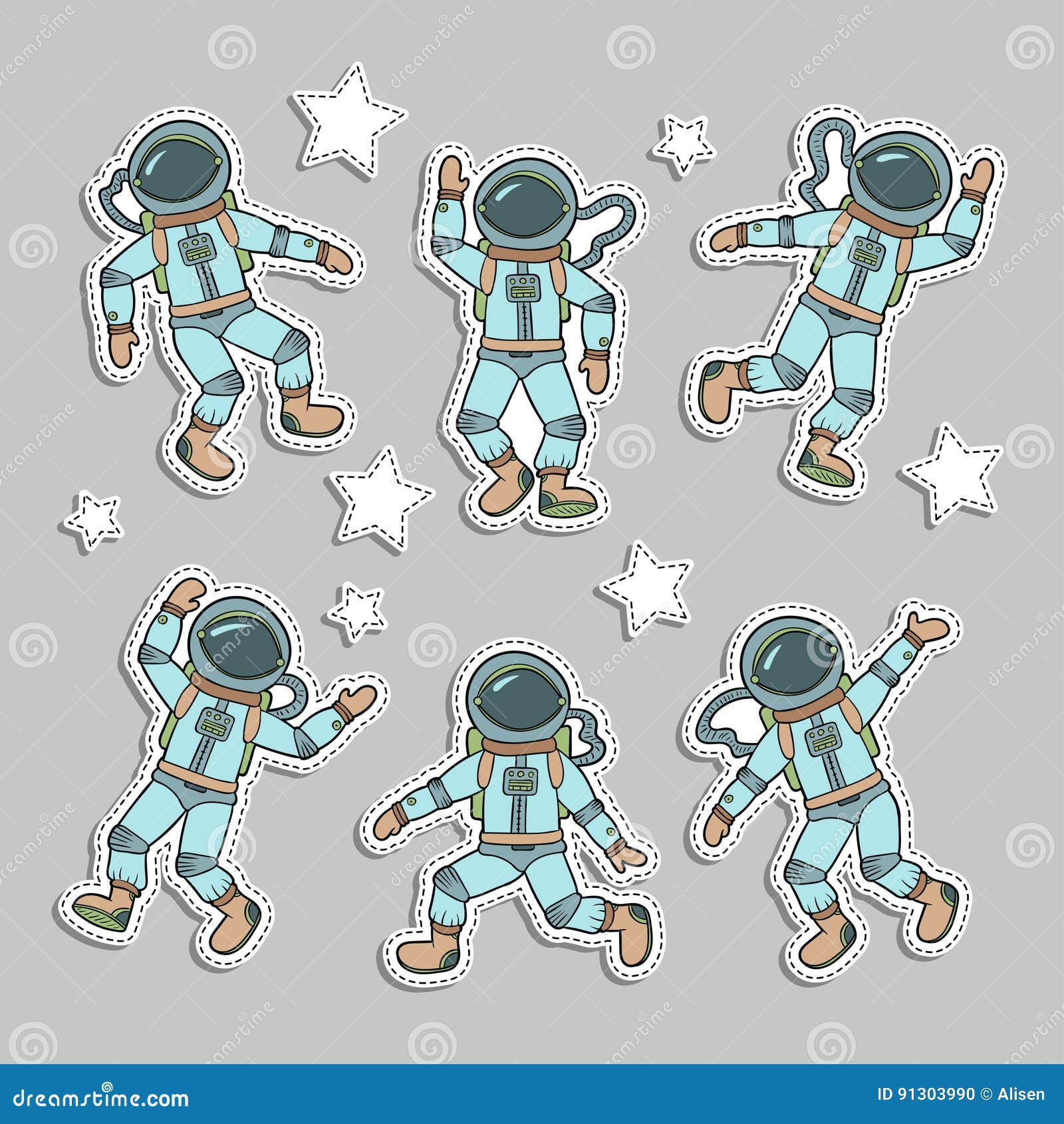 Vector Stickers Set of Illustrations Cosmonauts Stock Vector ...