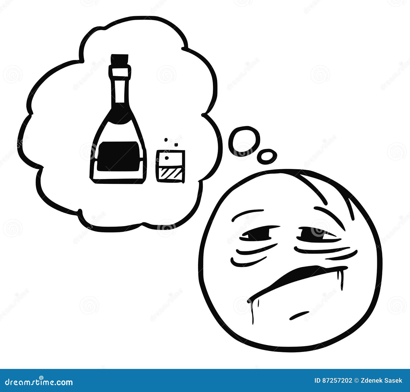 Vector Stickman Cartoon of Thirsty Drinker Dreaming about Alcohol Stock ...