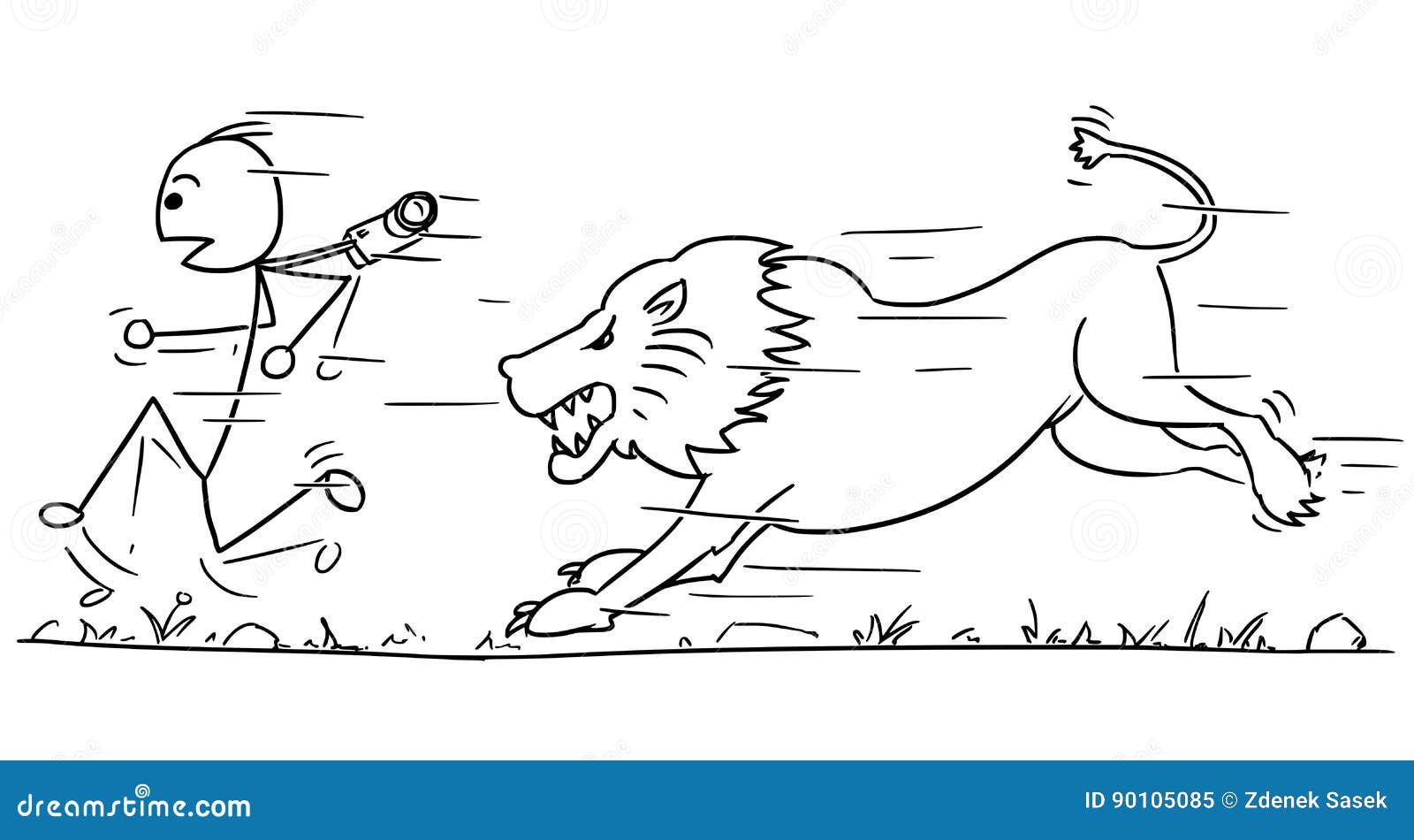 Vector Stickman Cartoon Of Tourist Running Away From Lion ... Vector Stickman Cartoon Of Tourist Running Away From Lion ...
