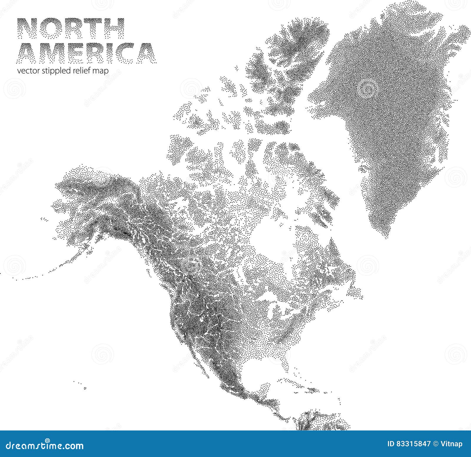 Vector Stippled Relief Map of North America Stock Vector - Illustration ...