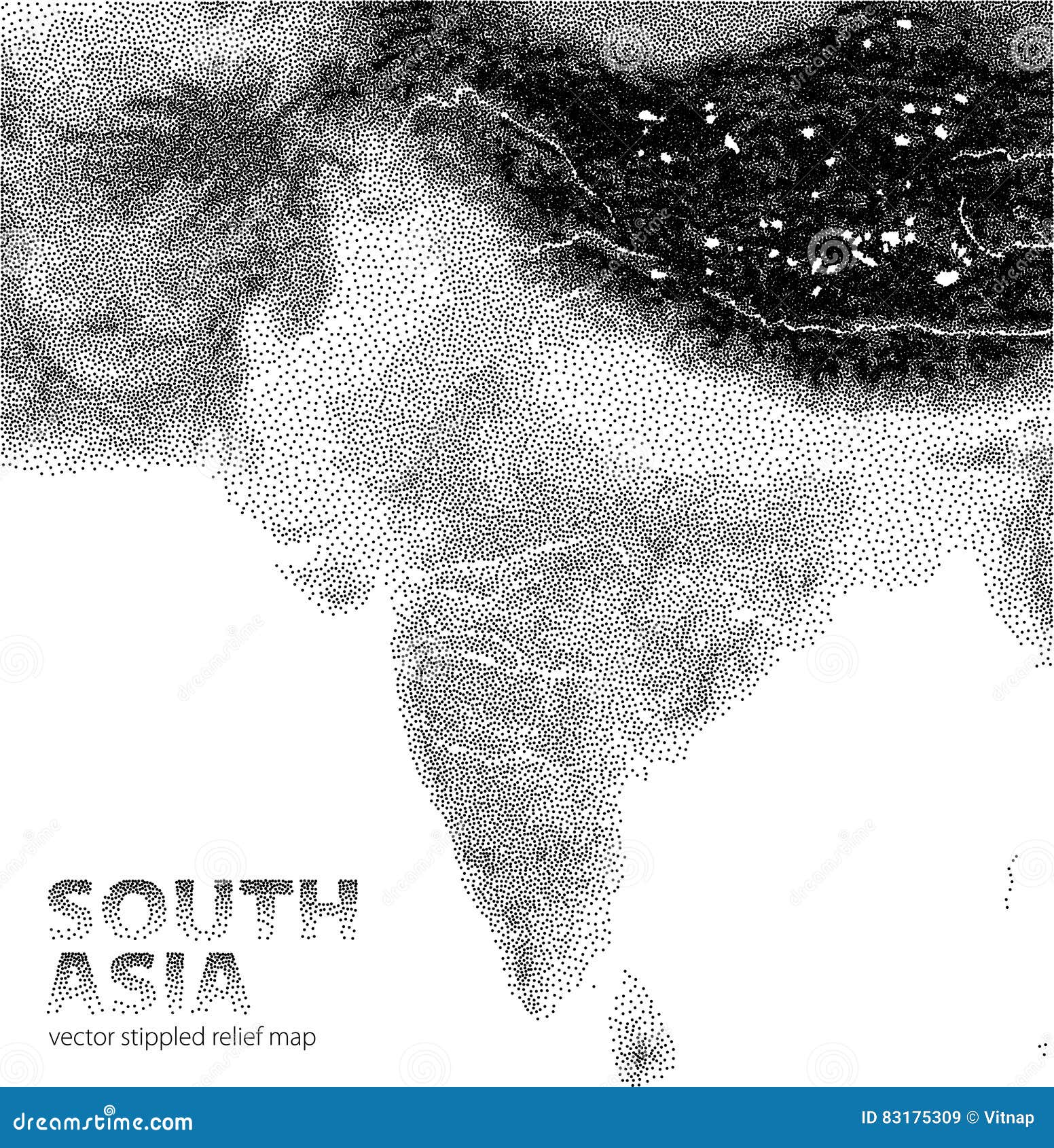 Vector Stippled Relief Map of South Asia Stock Vector - Illustration of ...