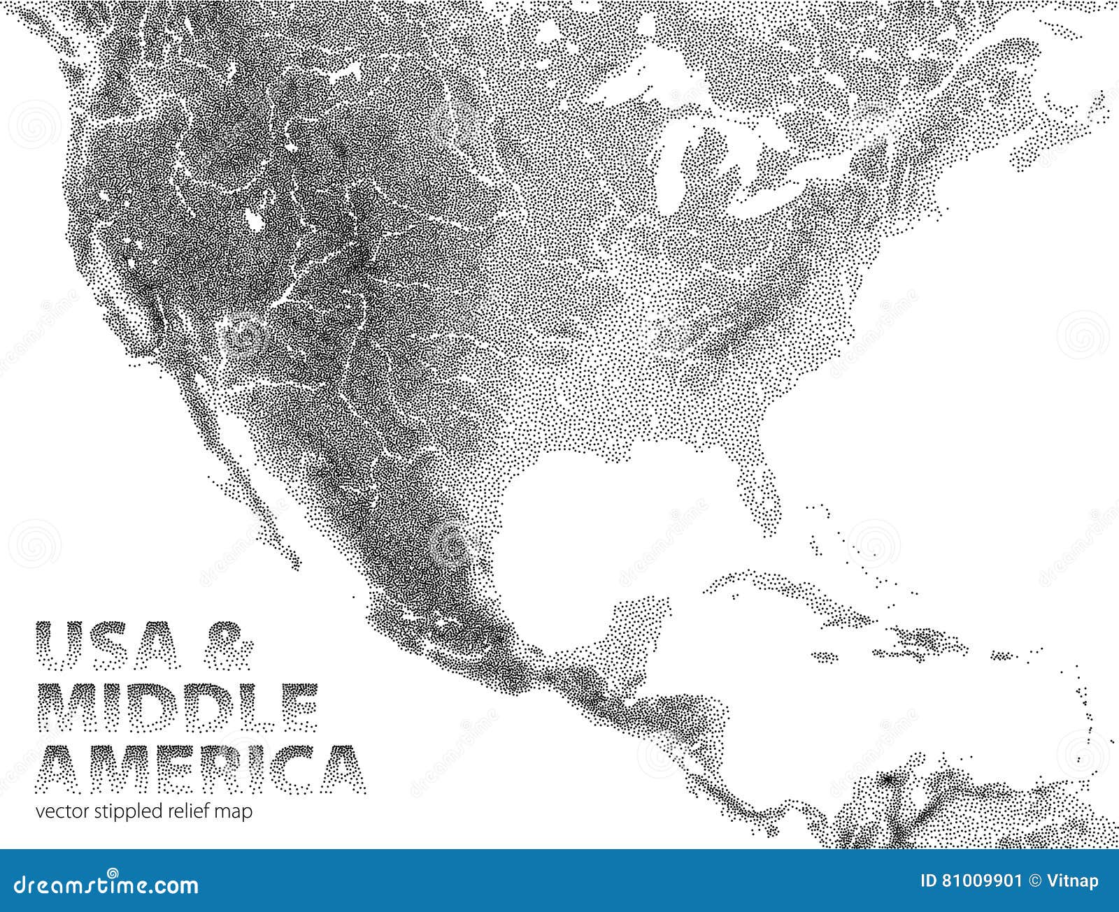 Vector Stippled Relief Map of USA and Middle America Stock Vector ...
