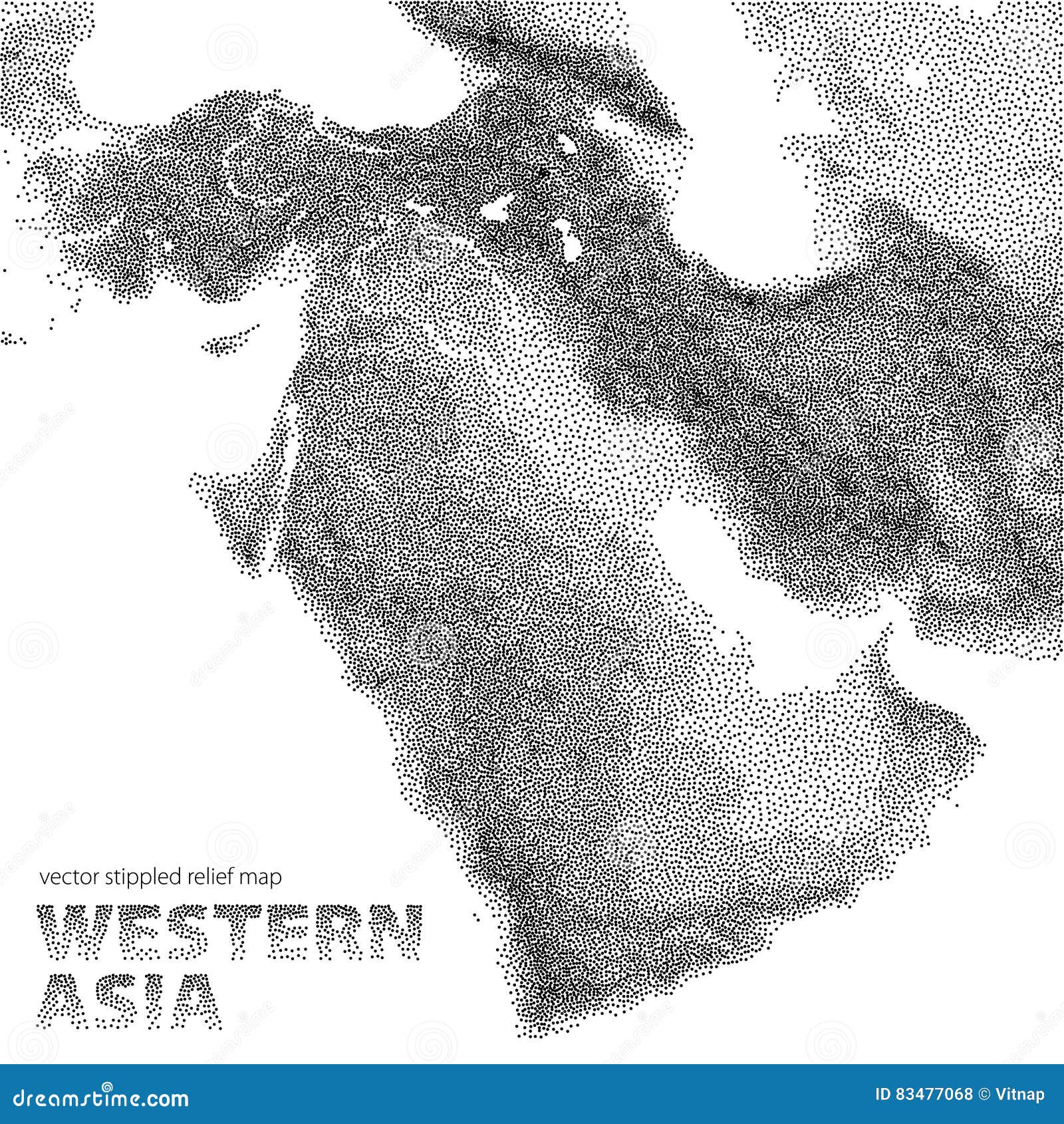 Vector Stippled Relief Map of Western Asia Stock Vector - Illustration ...