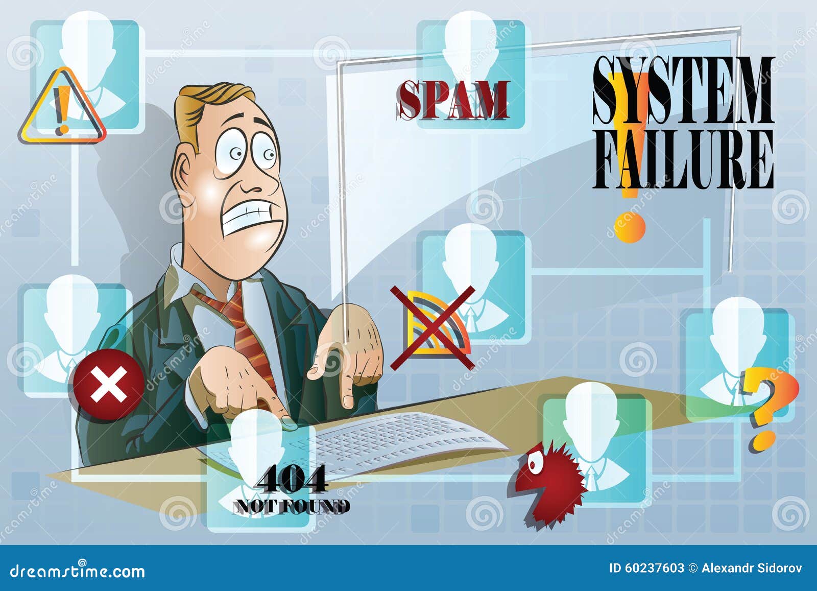 Vector Stock Illustration. Funny Businessman Working at a Computer ...