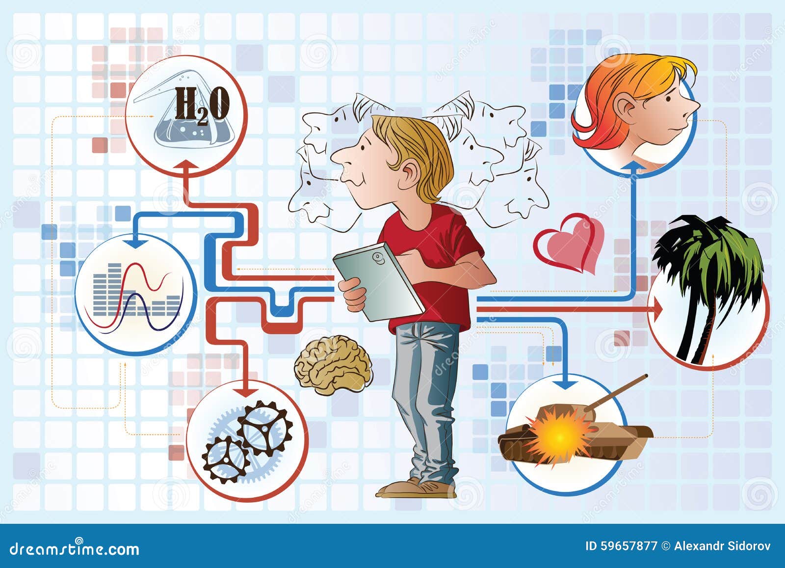 Vector Stock Illustration. Man with a Tablet Makes a Choice between the ...