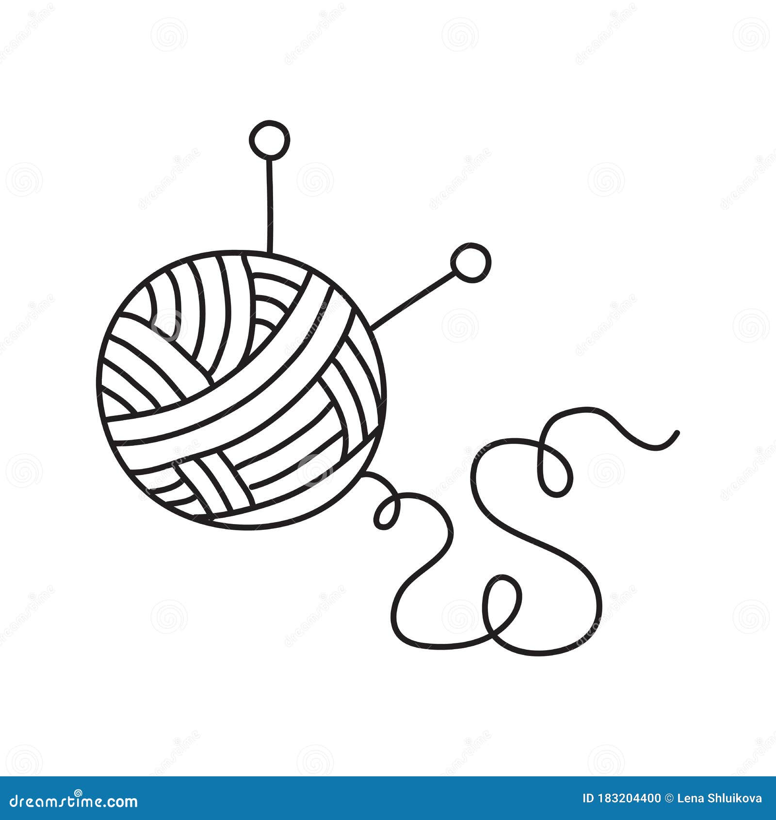 Vector Stock Illustration with Single Object, Knitting, Hand Drawn ...