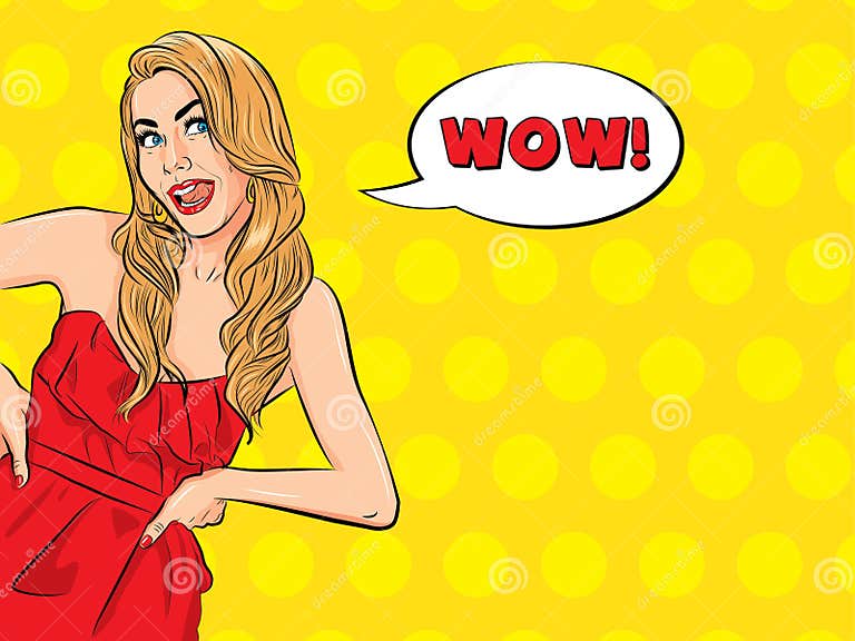 Vector Stock Wow Female Face Surprised Young Blonde Pop Art Stock