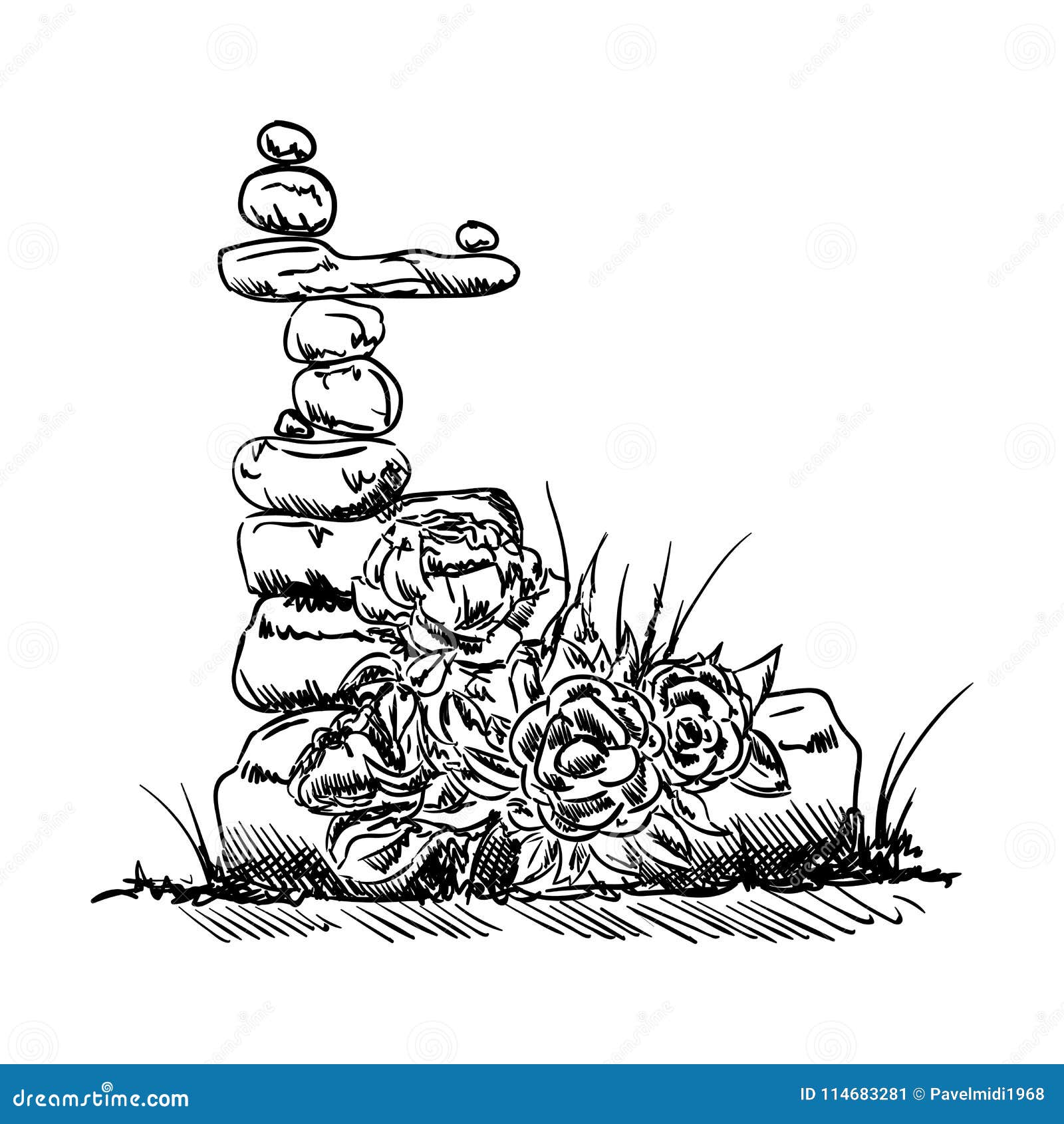 Stone tower and rose draw stock vector. Illustration of decoration ...