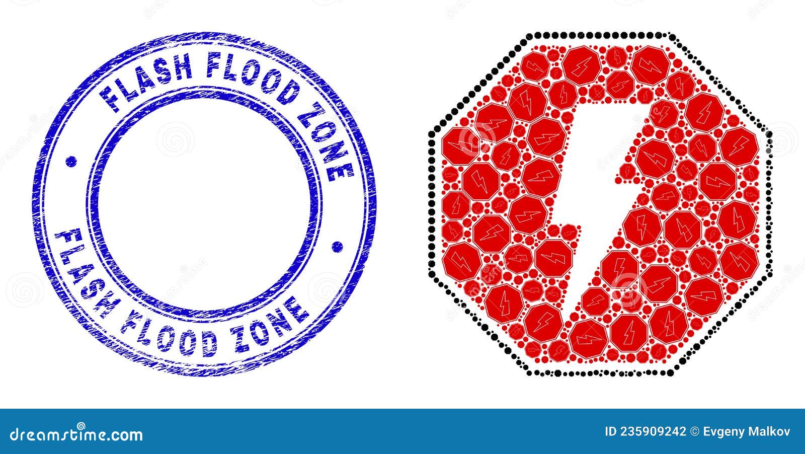 Textured Flash Flood Zone Watermark and Stop Electricity Octagon ...