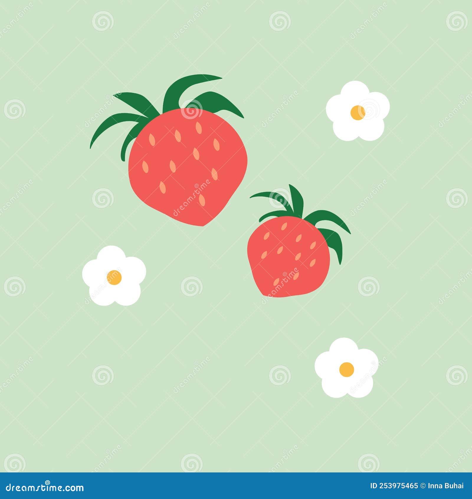 Vector Strawberry with Flowers. Flat Design Illustration Stock Vector ...