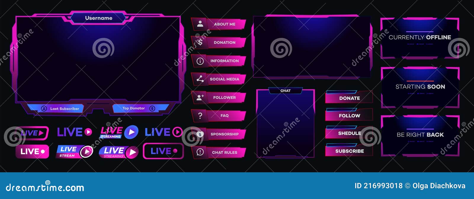 Vector Streaming Screen Panel Overlay Game Stock Vector - Illustration ...