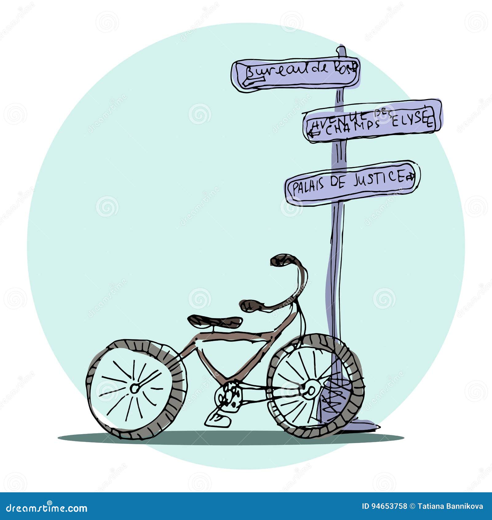 Vector Streets of Paris. Bicycle. Hand Drawn Illustration. Sketches ...