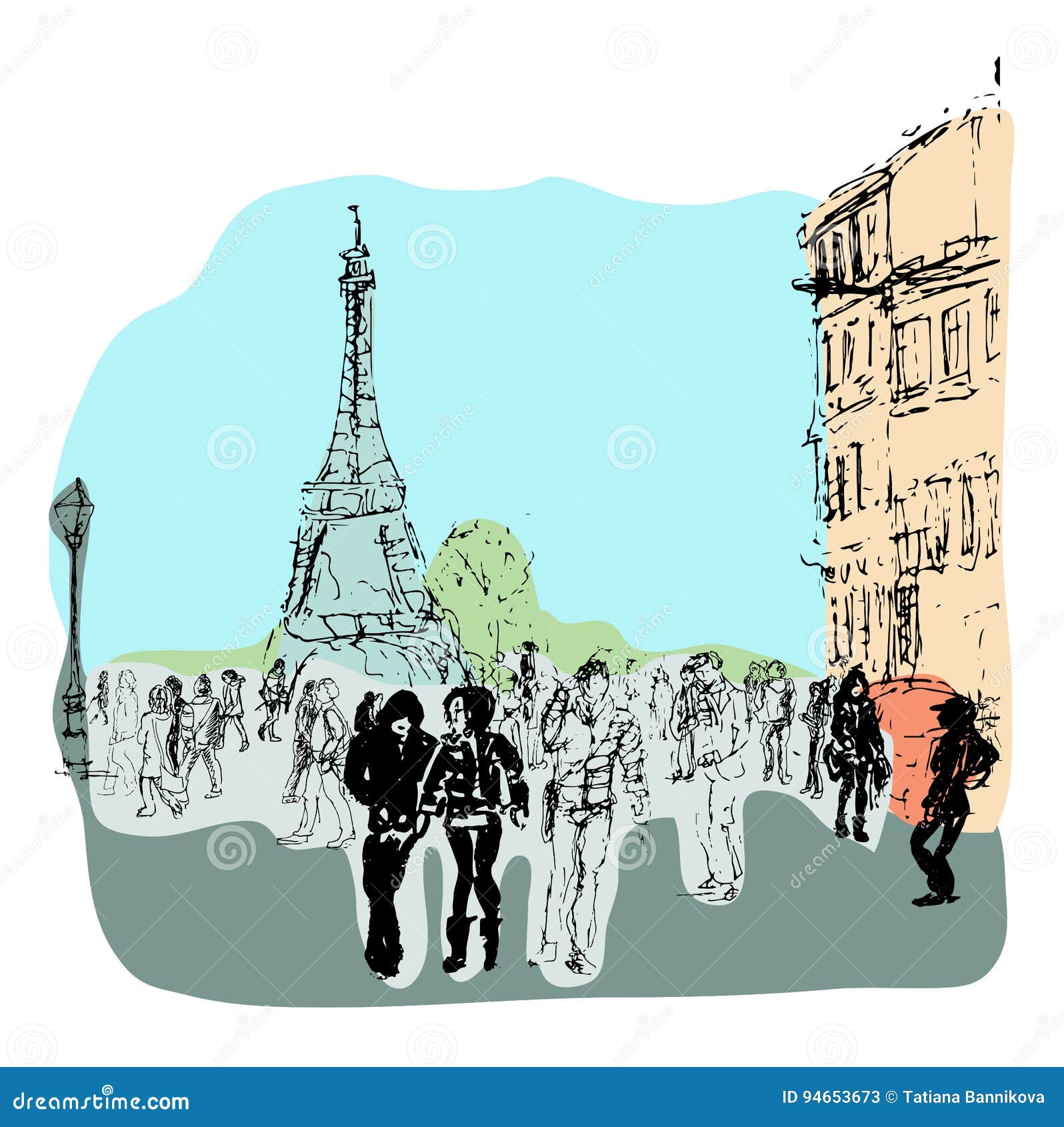 Vector Streets of Paris. Hand Drawn Illustration Stock Vector ...