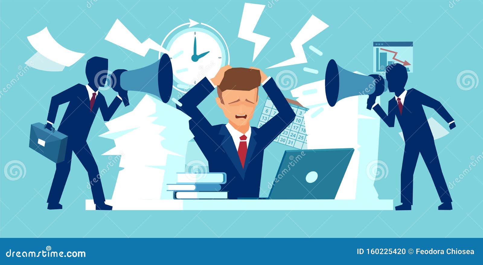 Vector of a Stressed Employee Being Pressured by Boss about Approaching ...