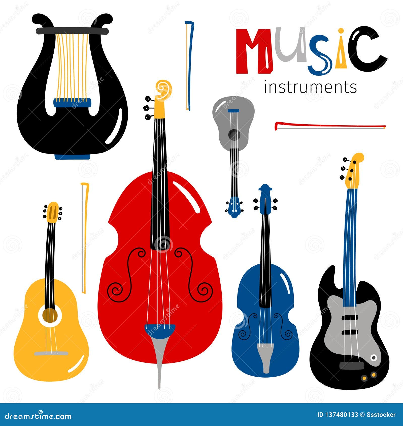Vector Stringed Musical Instruments Icons Isolated on White Background ... Vector Stringed Musical Instruments Icons Isolated on White Background ...