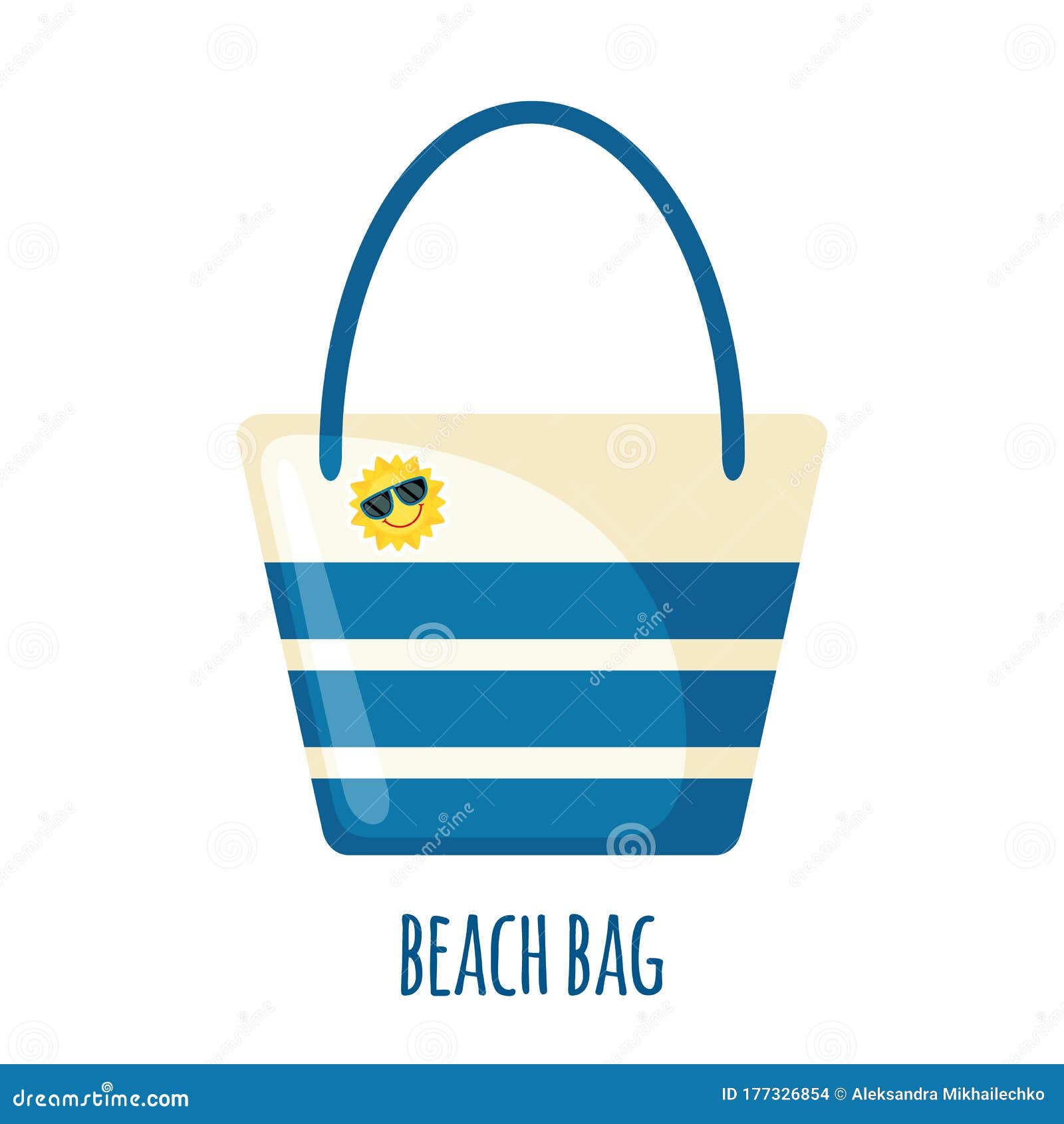 Vector Striped Beach Bag Icon in Flat Style Isolated on White ...