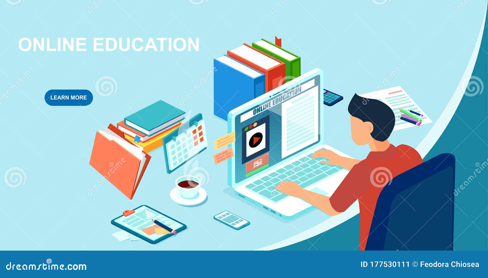Vector of a Student Studying at Home Using Laptop Computer Stock Vector ...