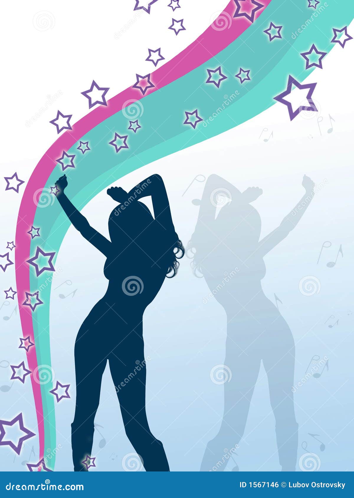 Vector Style Girl with Stars and Music Notes Stock Illustration ...