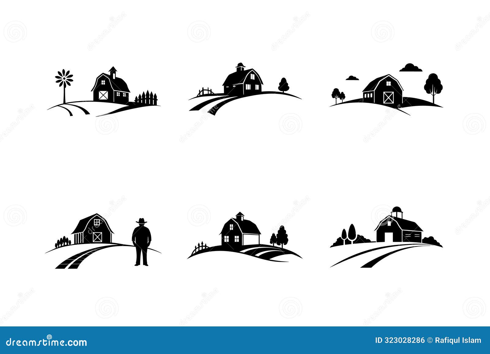 Farm Silhouette Vector Style Illustration on White Background Stock ...