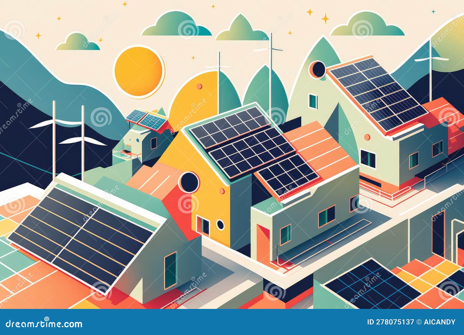 Vector Style Illustration of a Minimalist Rooftop Solar Panel ...