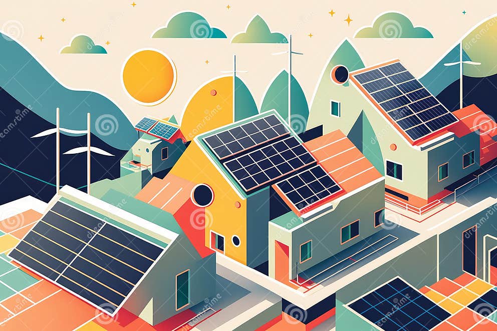 Vector Style Illustration of a Minimalist Rooftop Solar Panel ...