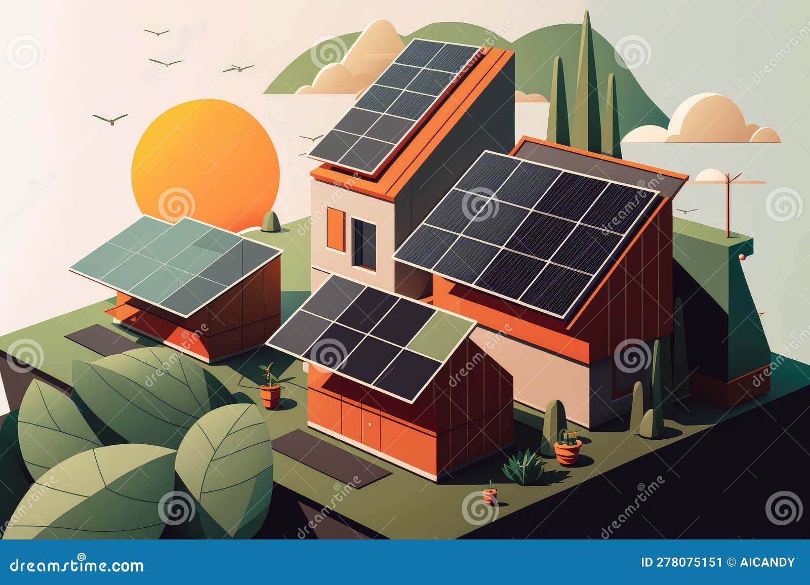 Vector Style Illustration of a Minimalist Rooftop Solar Panel ...