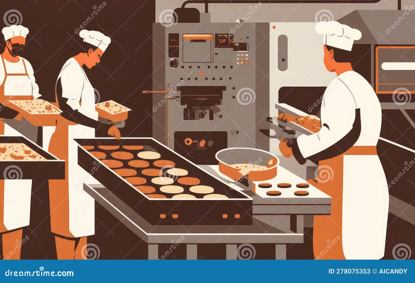 Vector Style Illustration of Workers in Protective Gear Operating Food ...