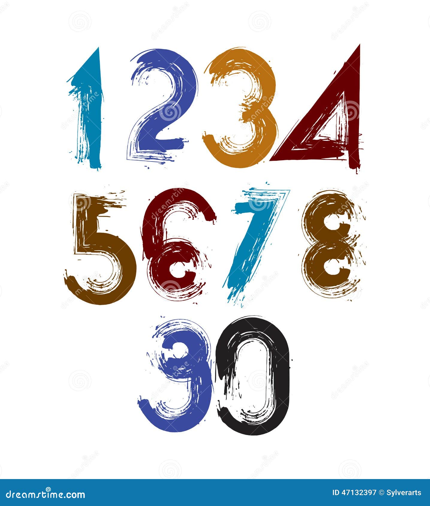 Vector Stylish Brush Digits, Handwritten Numerals, Sans Serif Nu ...