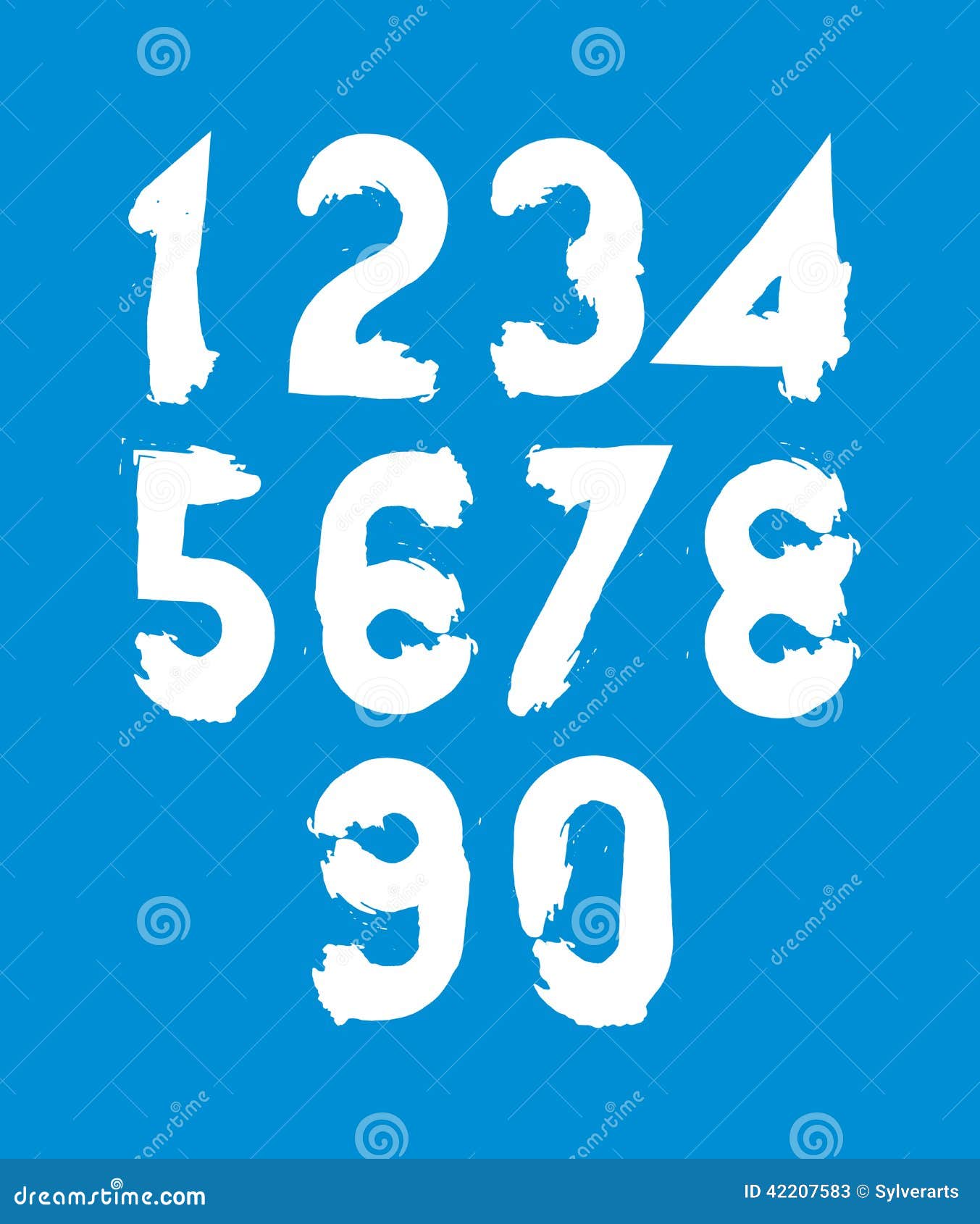Vector Stylish Brush Digits, Handwritten Numerals, White Numbers Stock ...