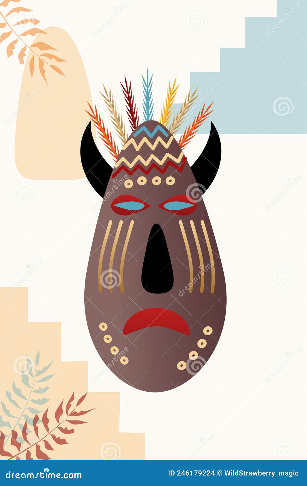Vector, a Stylish Poster. African Mask on a Stylish Abstract Background ...