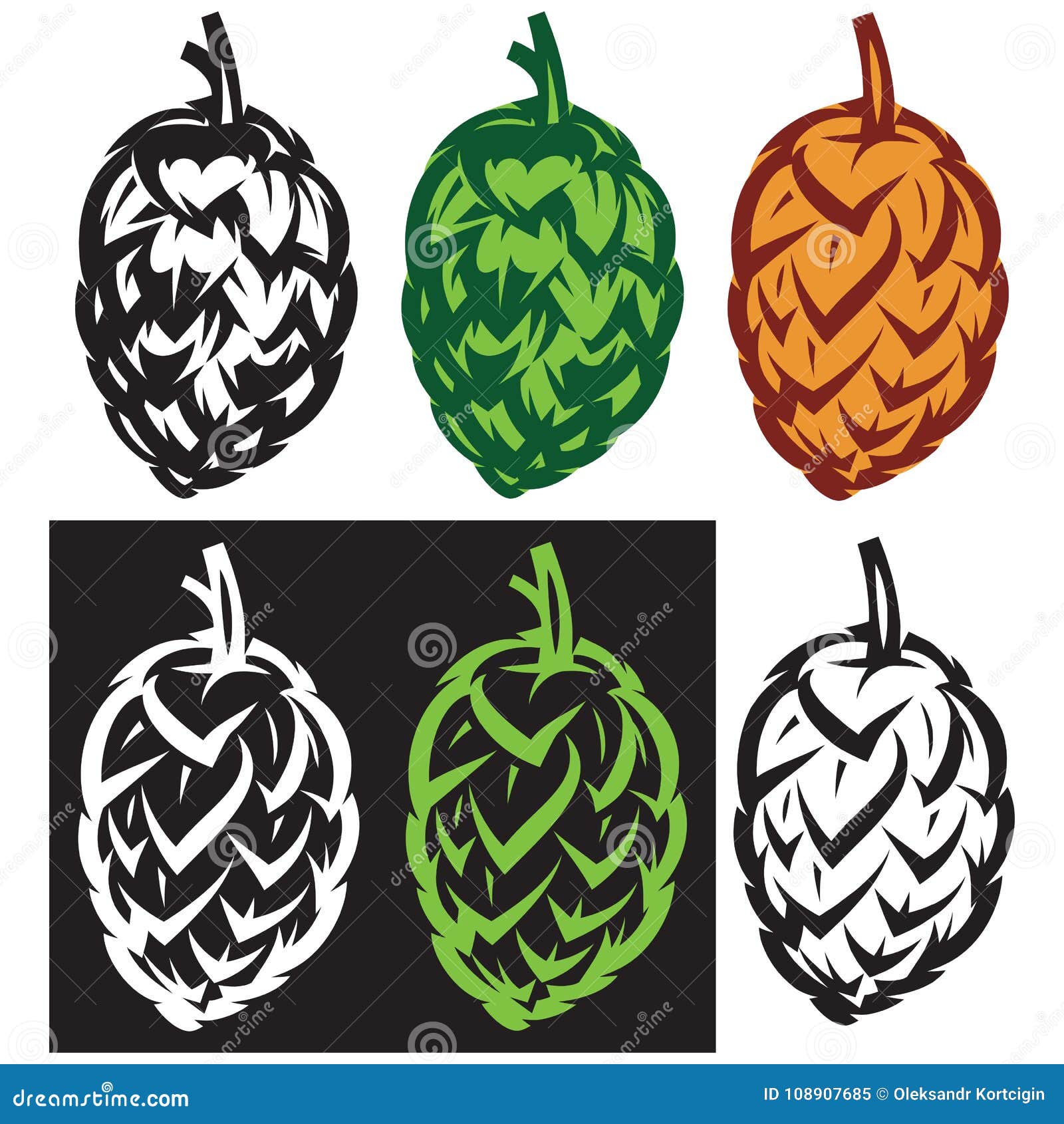 Vector Stylish Set of Hop Cones Illustrations Stock Vector ...